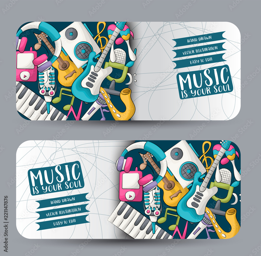 Music art horizontal banner set. Cute header for invitation ...