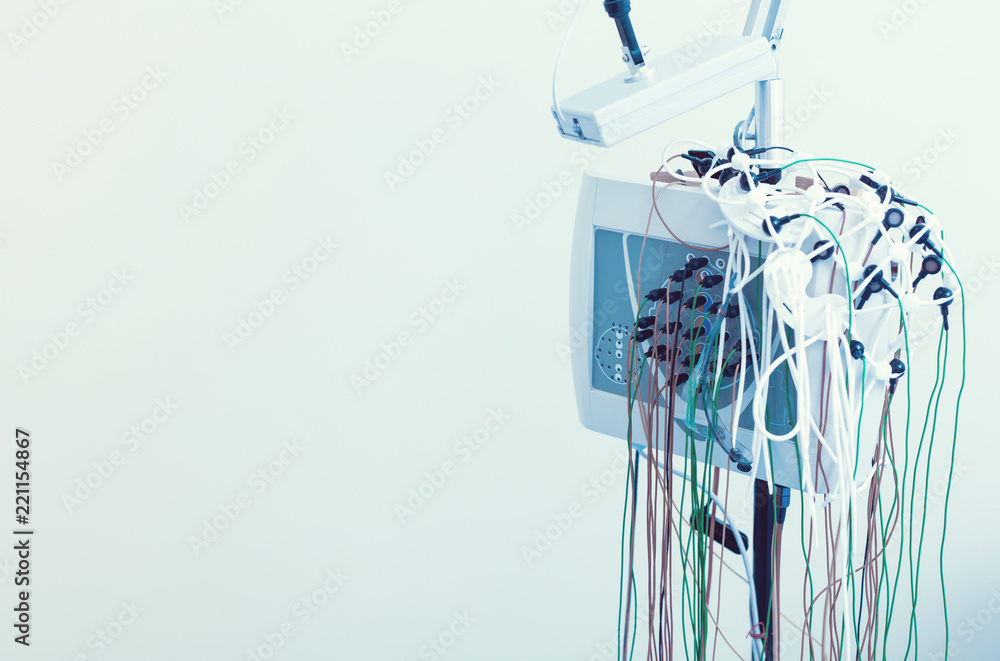 Professional equipment. Scaled up look on an electroencephalography ...