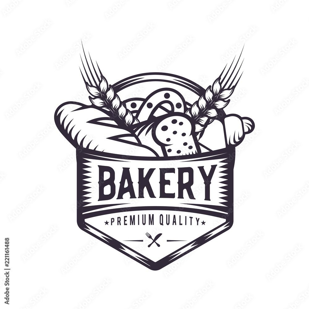 Retro bread illustration. Fast food logo design.Vintage cooking badge ...
