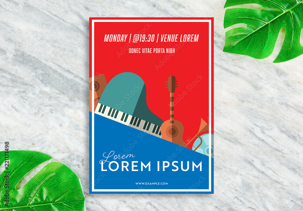 Music Flyer Layout with Instrument Illustrations Stock Template | Adobe ...