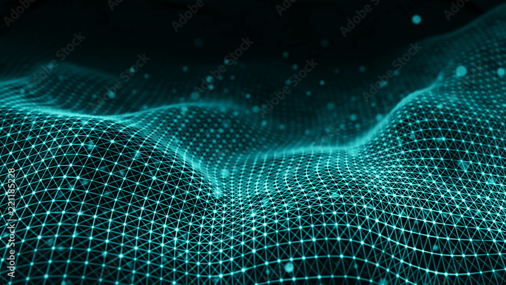Data technology illustration. Wave with connecting dots and lines on ...