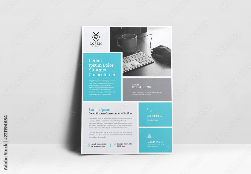 Blue and Gray Colorblock Flyer Layout Stock Template | Adobe Stock