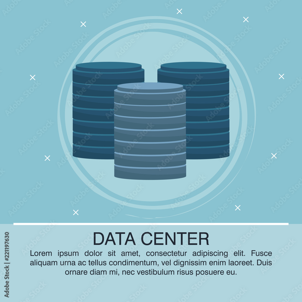 Data center poster with informaton and elements vector illustration ...