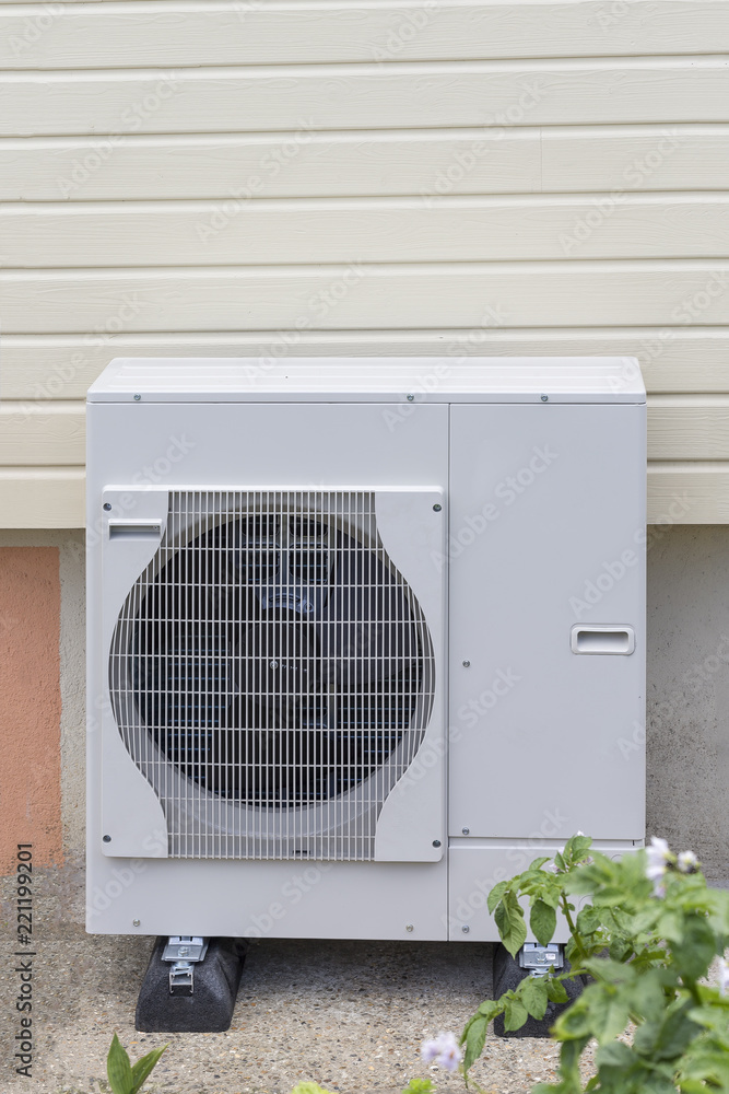 heat pump. construction site, clapboard, wall cut, thermal insulation ...