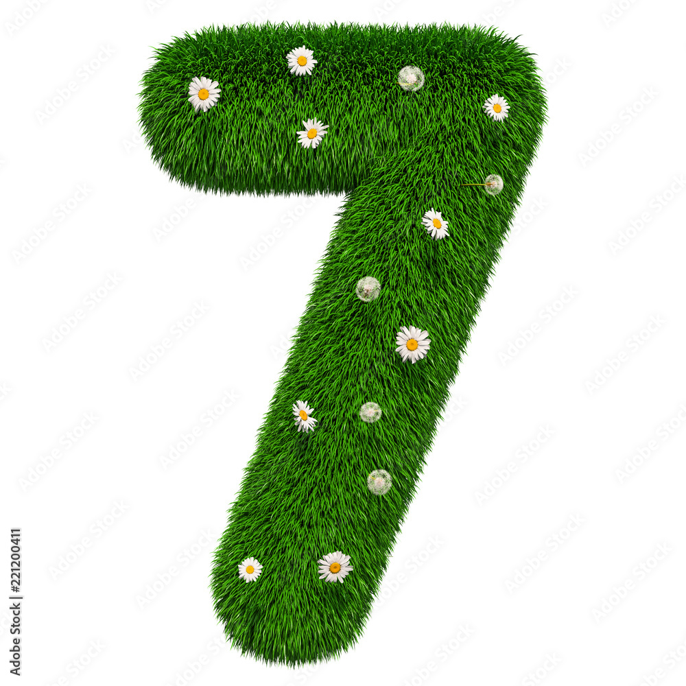 number 7 from grass with flowers, 3D rendering Stock Illustration ...