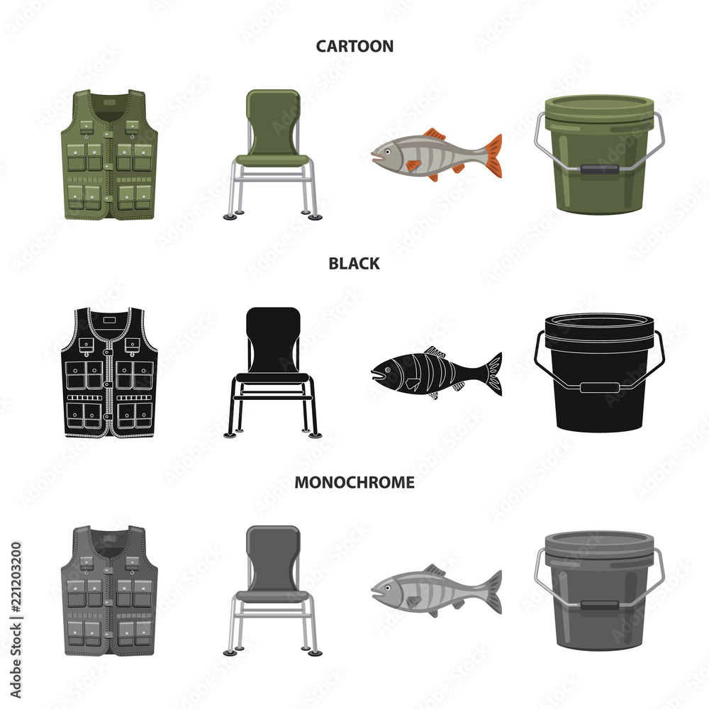 Vector illustration of fish and fishing sign. Collection of fish and ...