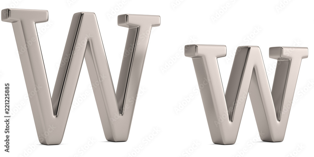Steel metal w alphabet isolated on white background 3D illustration ...