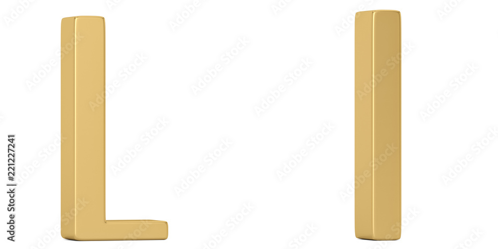 Gold metal l alphabet isolated on white background 3D illustration ...