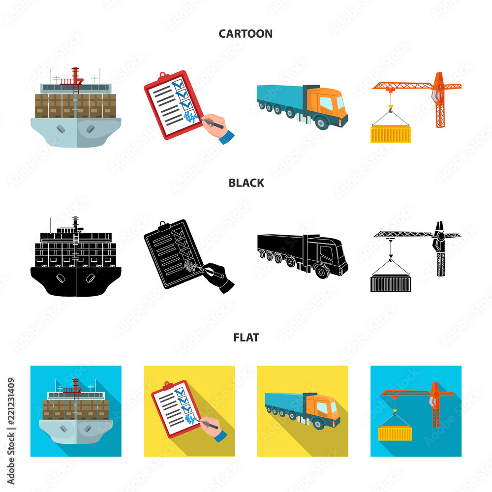Sea freight, signature of delivery documents, truck, tower crane with a ...