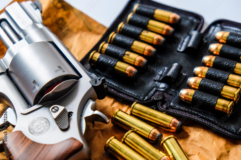 Revolver metal .44 .357 magnum gun with jacket soft point bullet Stock ...