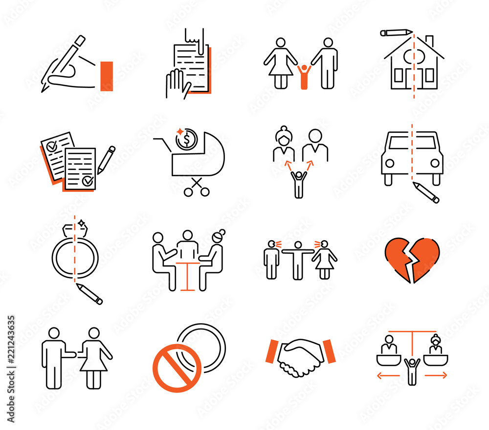 Divorce mediation outline icon collection vector illustration set ...