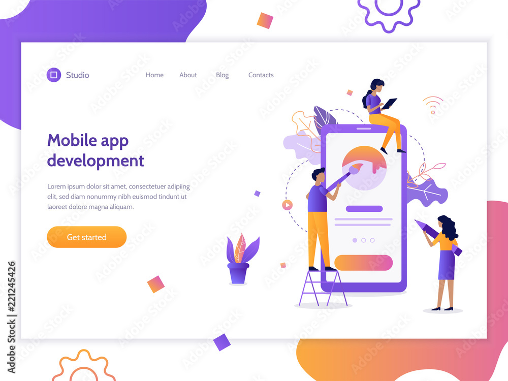 The development team creates a mobile application. Web banner design ...