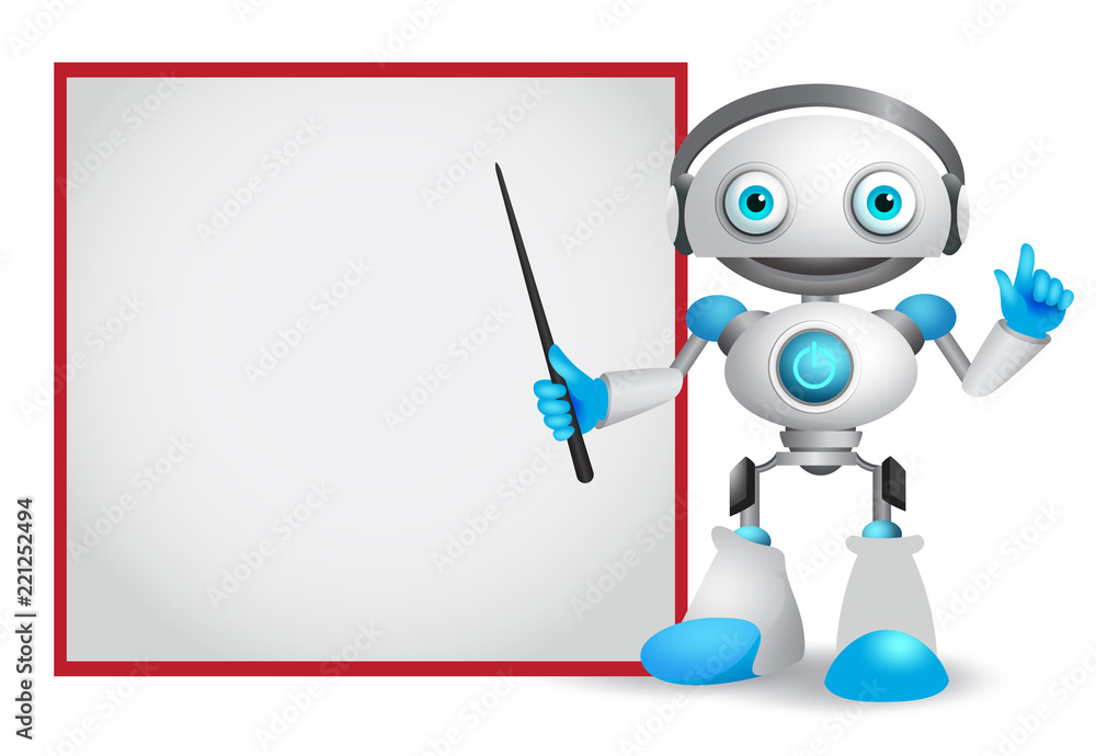 Robot character vector illustration with friendly gesture teaching or ...