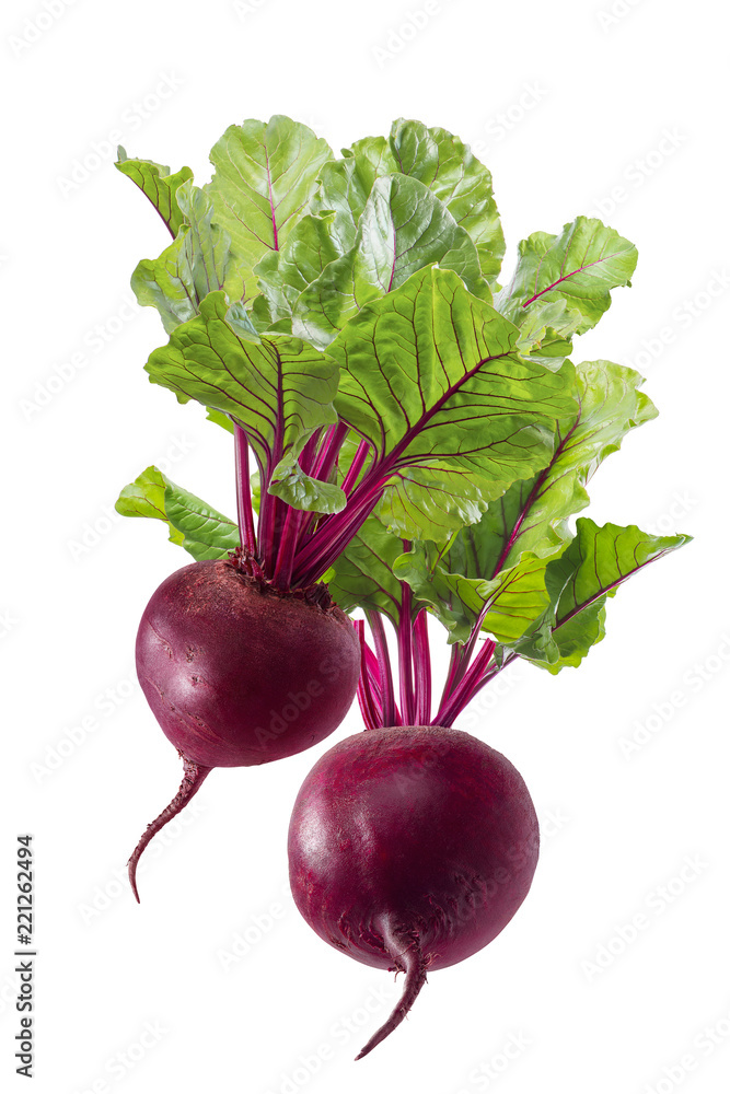 2 beet roots with leaves isolated on white background Stock Photo ...