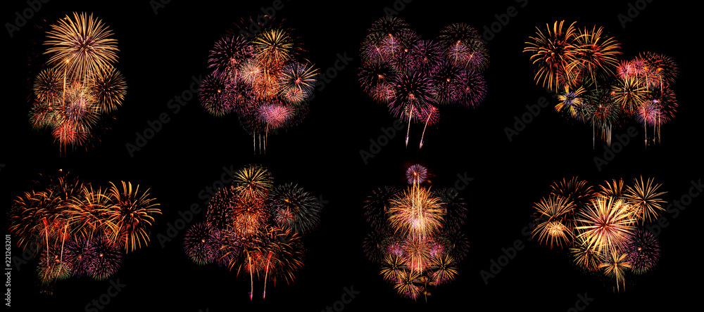 Foto de Multiple fireworks Collection set (high resolution) do Stock ...