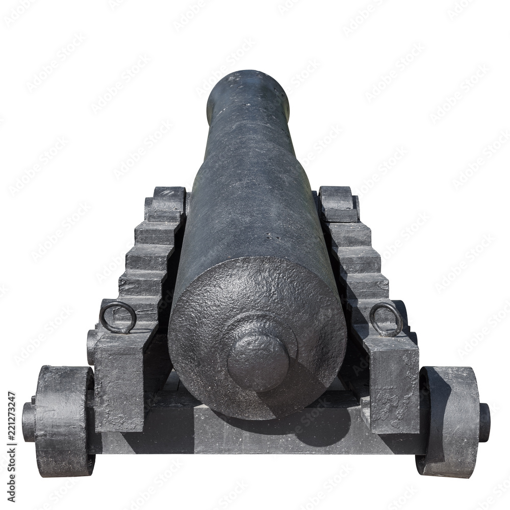An ancient ship cannon. Cast-iron muzzle gun of the middle of the 9th ...