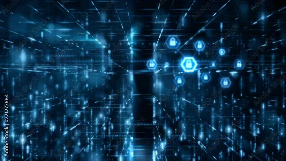 4K Network security concept Abstract background lock pad in the hexagon ...