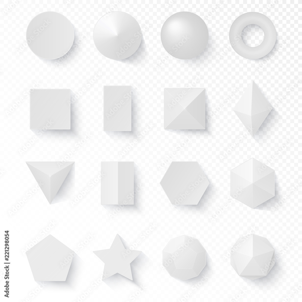 3d volumetric soft white shapes figures set. Realistic vector ...
