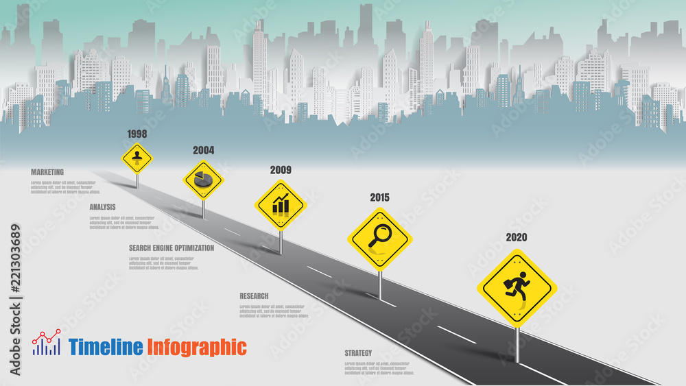 Business road map timeline infographic city designed for abstract ...