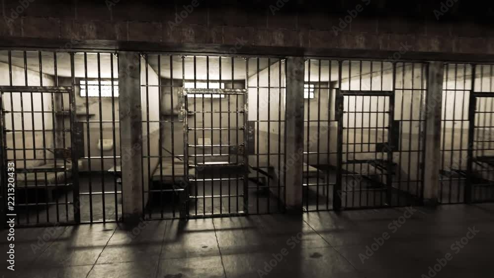 Jail hallway. Prisoner enters into the old awful prison cell and it ...