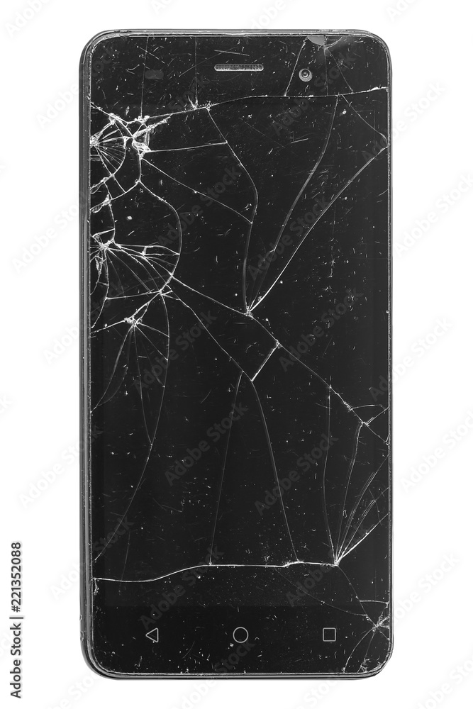 broken screen mobile smartphone closeup, isolated on white background ...