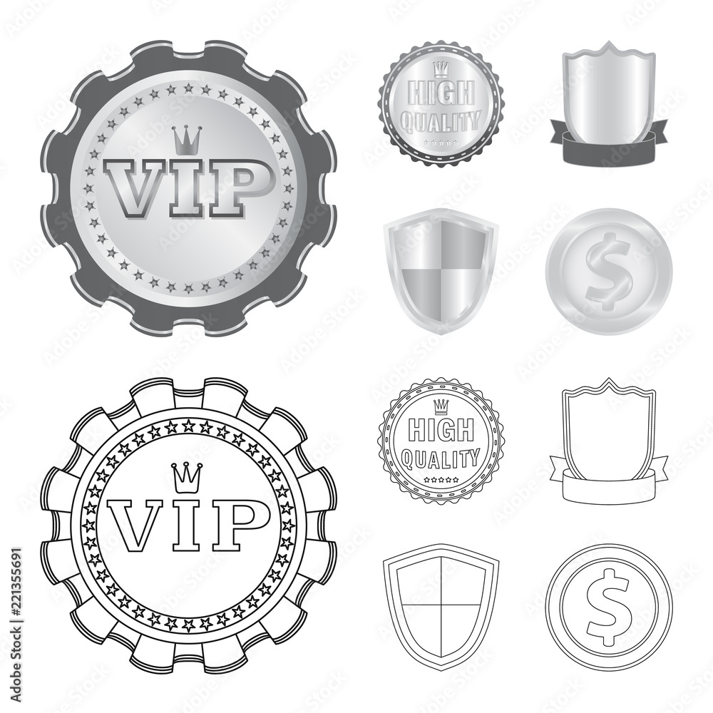 Vector illustration of emblem and badge icon. Set of emblem and sticker ...
