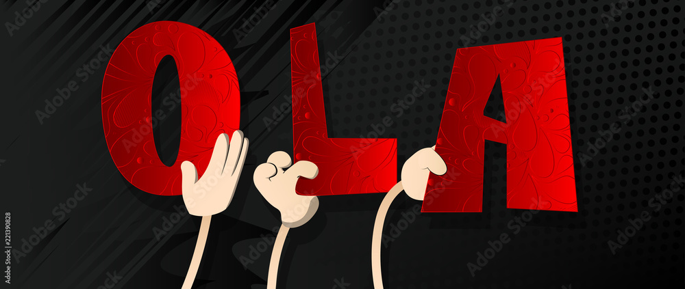 Diverse hands holding letters of the alphabet created the word Ola ...