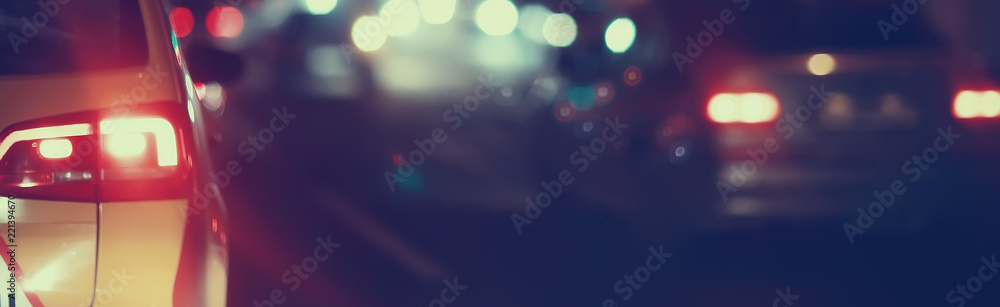 view of car in traffic jam / rear view of the landscape from window in ...