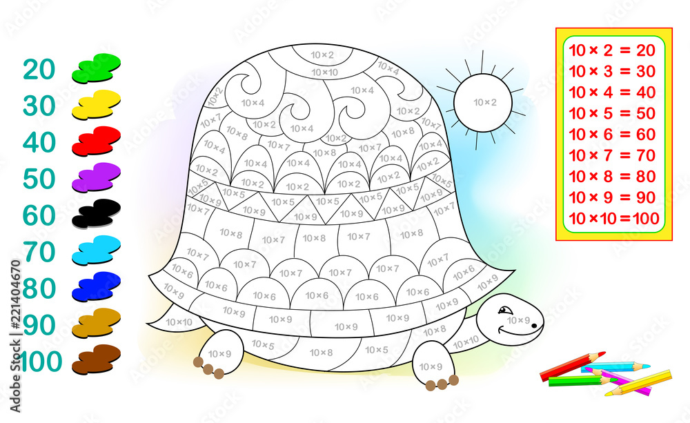Vetor de Worksheet with exercises for children with multiplication by ...