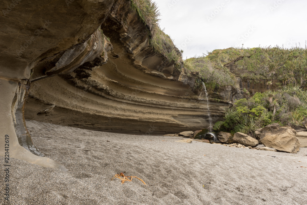 Foto de Beach and undercut, sandstone cliffs at the end of the Truman ...