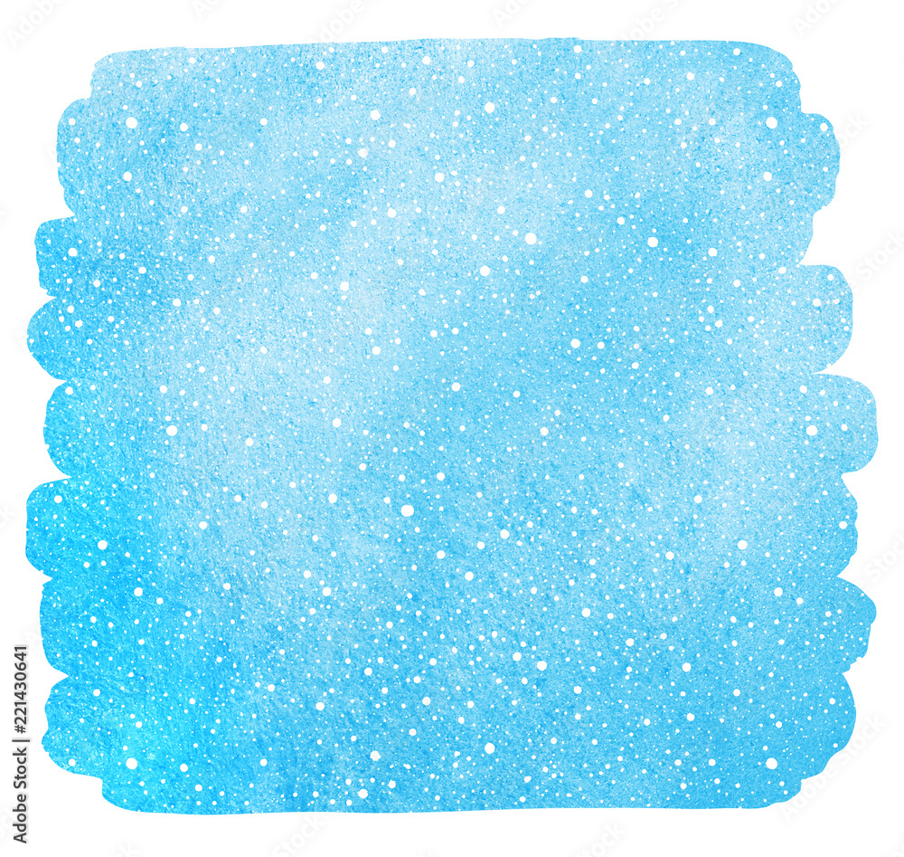 Sky blue winter watercolor background with falling snow texture ...