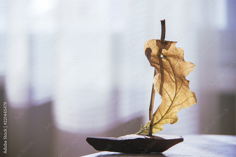 The sailing ship from the oak tree and leaf. Stock Photo | Adobe Stock