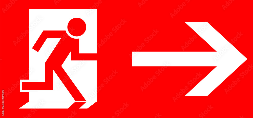 Panneau issue de secours avec flèche de direction orientée vers la ...
