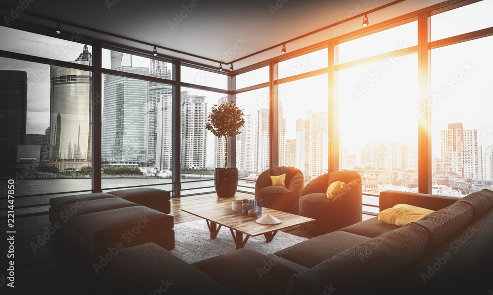 Sun causing lens flare through window in room Stock Illustration ...