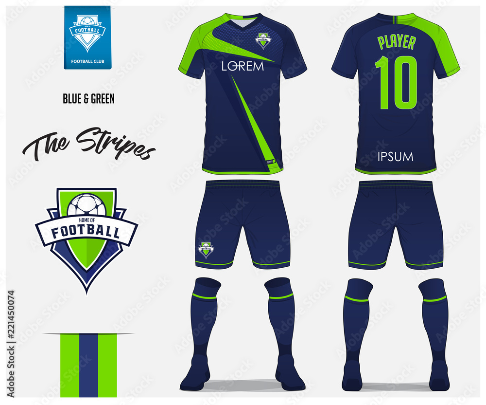 Soccer jersey or football kit template for football club. Blue and ...