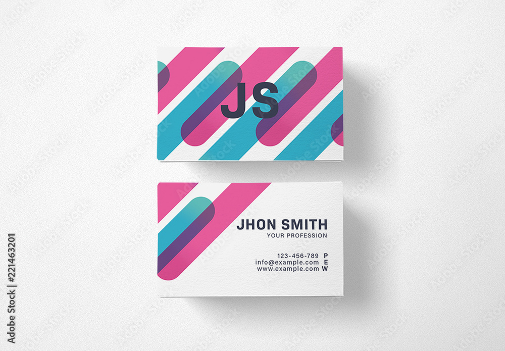 Business Card Layout with Geometric Shapes Stock Template | Adobe Stock