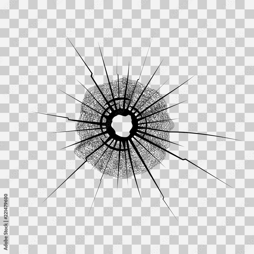 hole from a bullet in the glass on a transparent background Stock ...