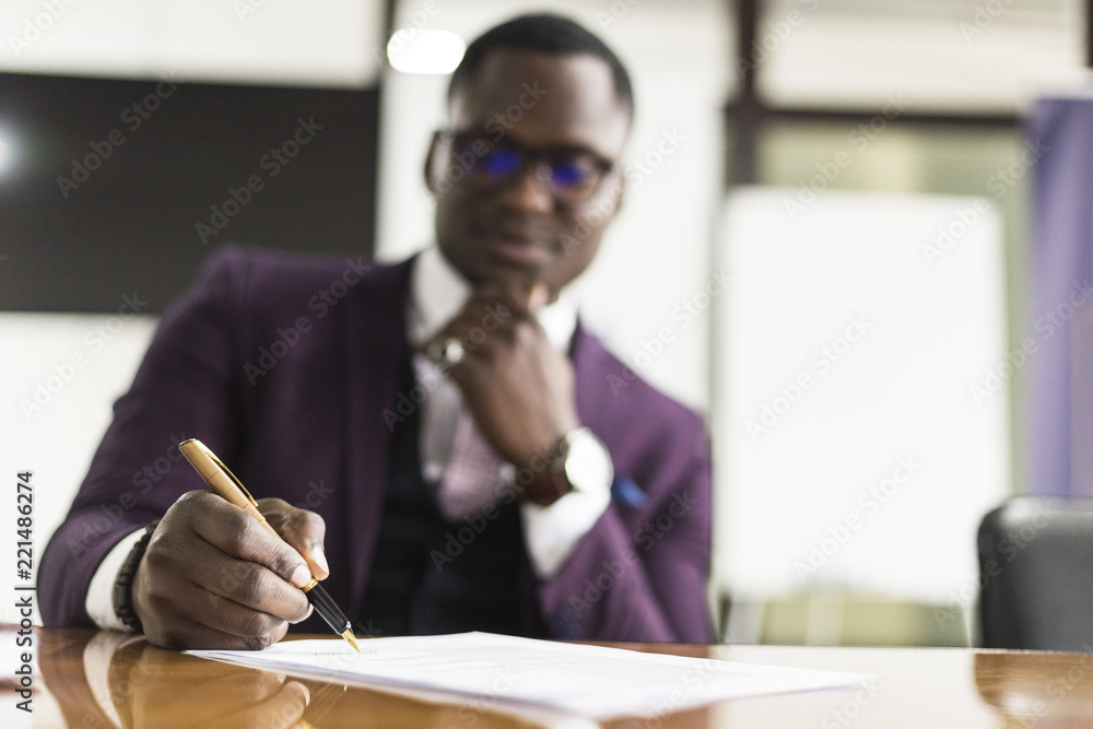 African american man signing contract, black man hand putting signature ...
