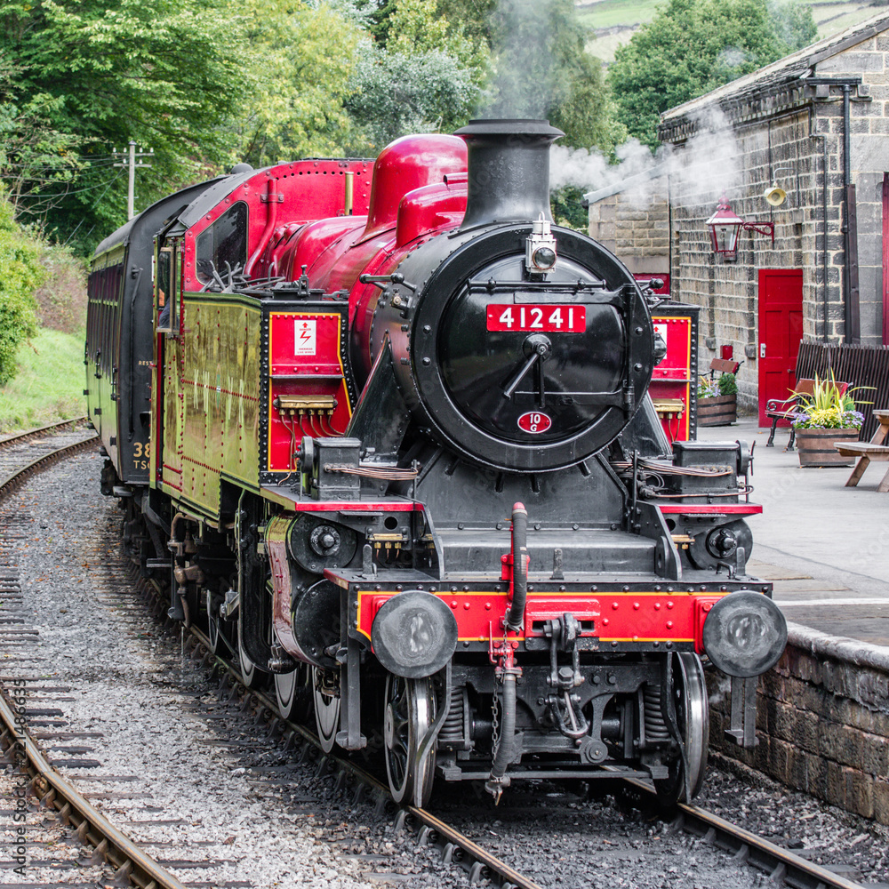 Old Red Steam Train Stock Photo | Adobe Stock