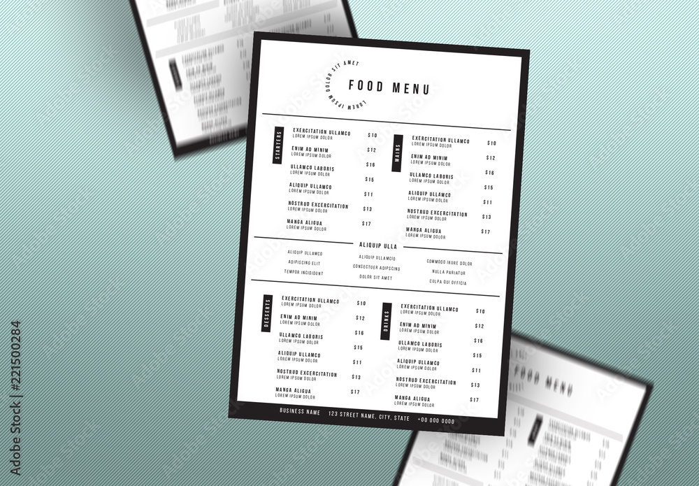 Black and White Menu Layout Stock Template | Adobe Stock