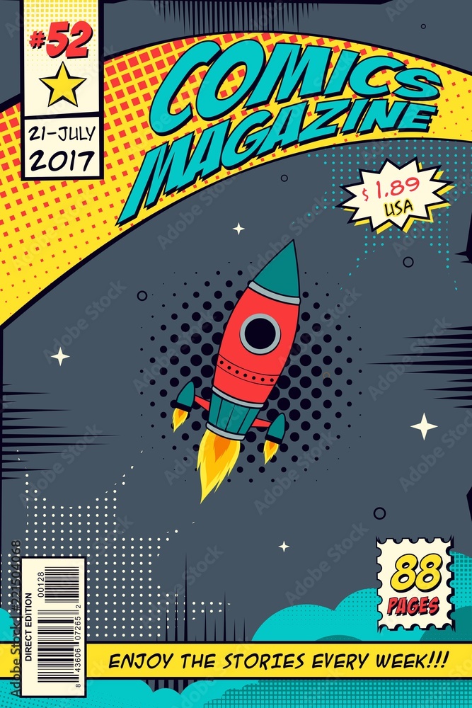 Comic book cover. Concept elements of the space. Stock Vector | Adobe Stock