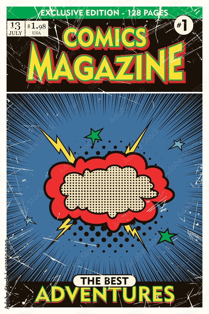 Cover template. Comic book vintage. Vector illustration. Stock Vector ...