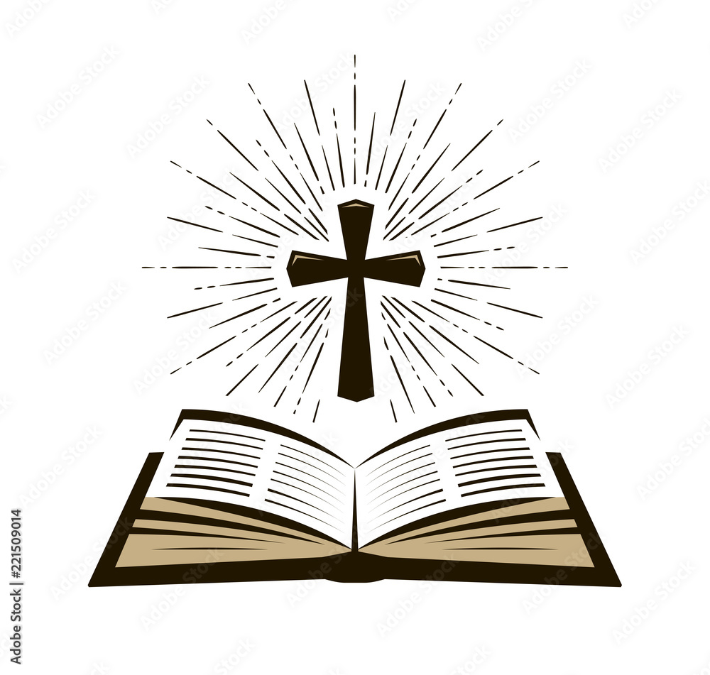 Bible, Scripture logo or label. Faith, creed, worship symbol. Vector ...