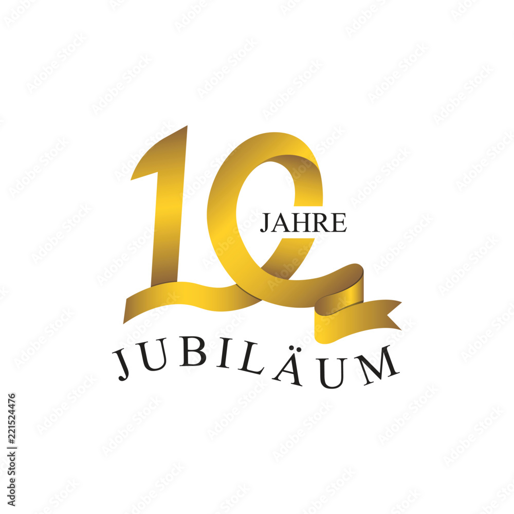 10 JUBILÄUM JAHRE ribbon number gold Stock-Vektorgrafik | Adobe Stock
