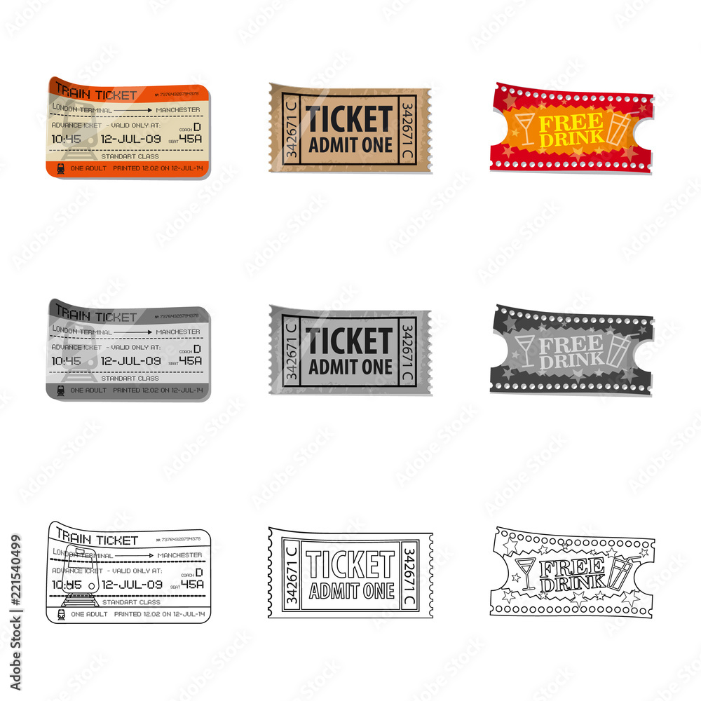 Vector illustration of ticket and admission symbol. Collection of ...