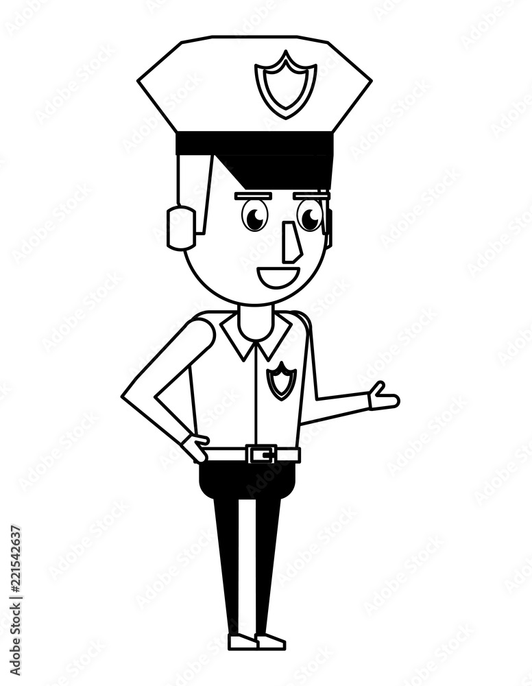 Police officer cartoon in black and white Stock Vector | Adobe Stock