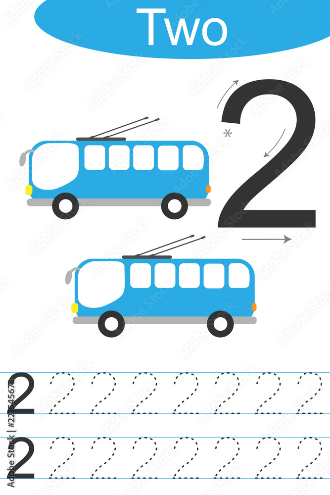 Number two, handwriting tracing practice sheet, writing training for ...