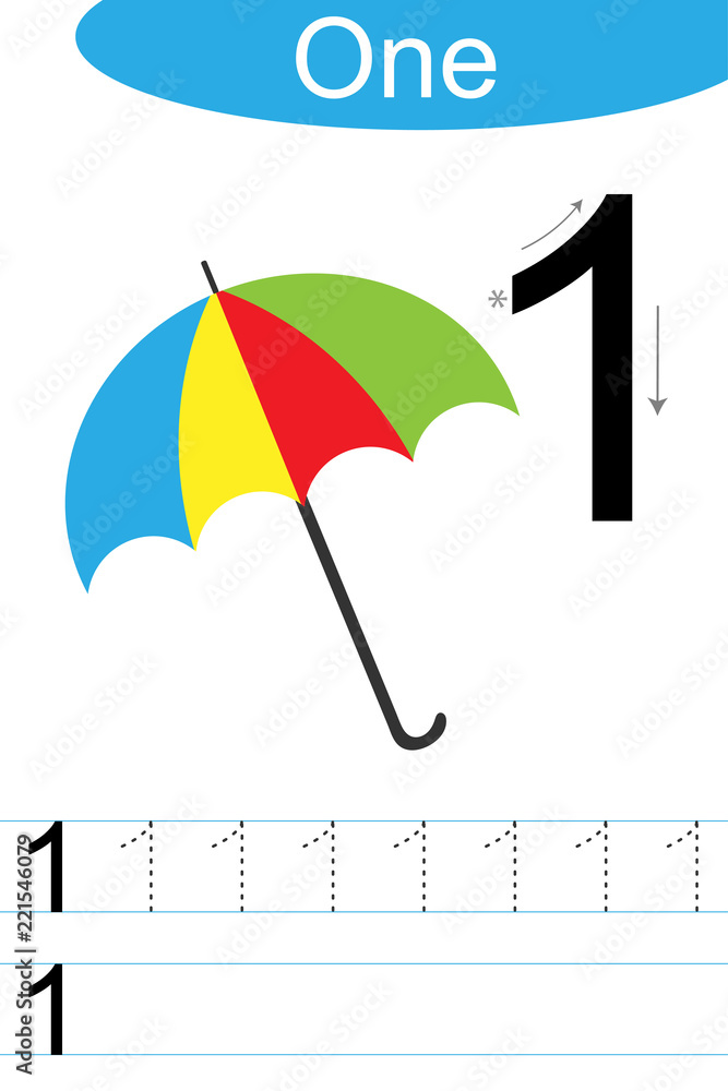 Number one, handwriting tracing practice sheet, writing training for ...