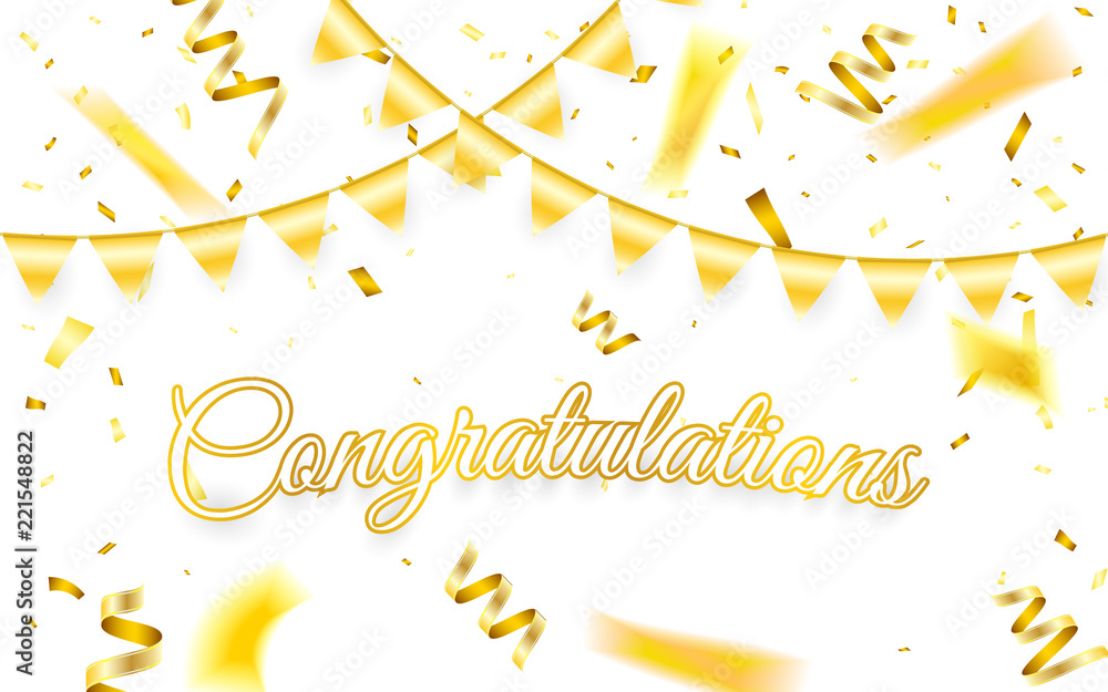 Congratulations. Celebration background template with gold confetti and ...