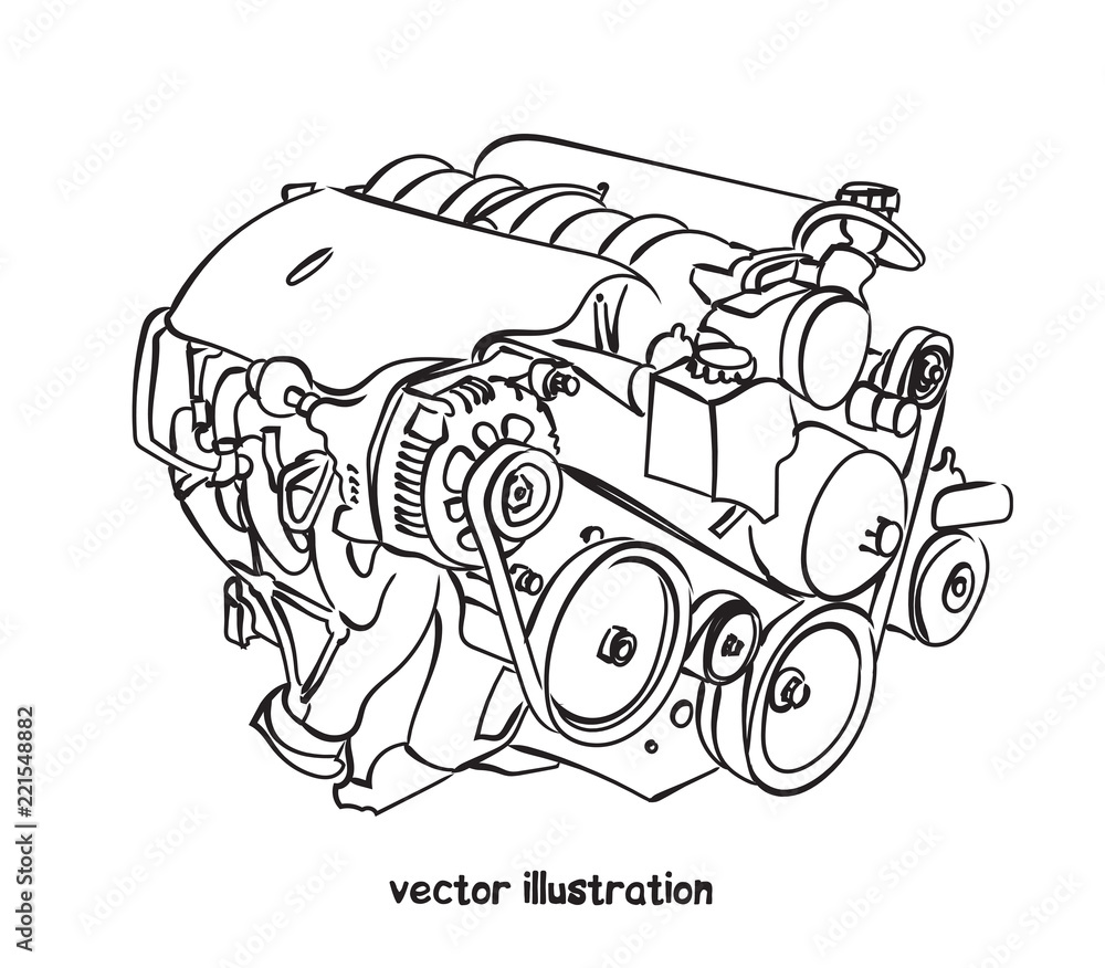 Vector sketch of car engine Stock Vector | Adobe Stock
